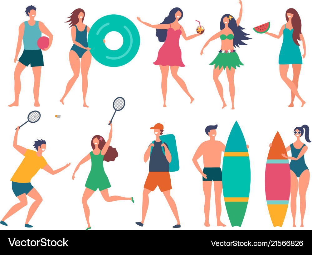 Groups of summer peoples stylized Royalty Free Vector Image