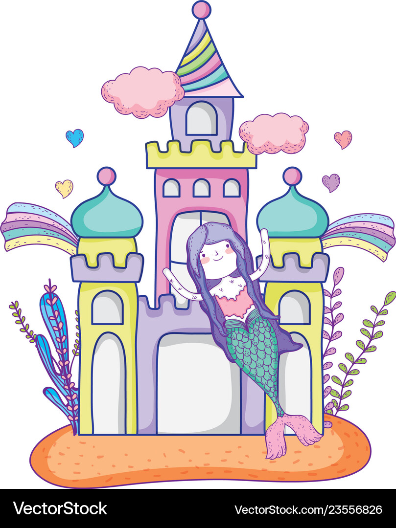 Mermaid with castle undersea scene Royalty Free Vector Image