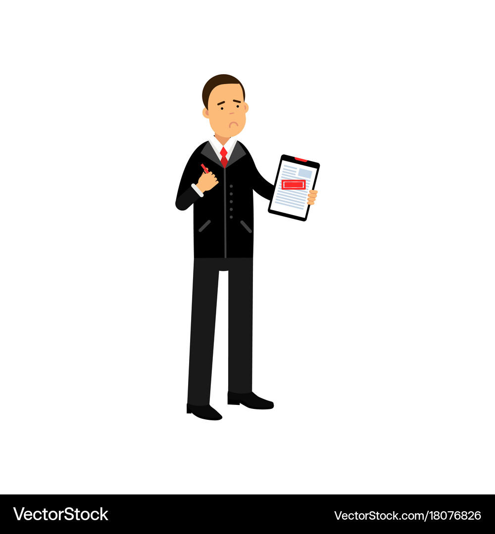 Sad businessman character holding rejected Vector Image