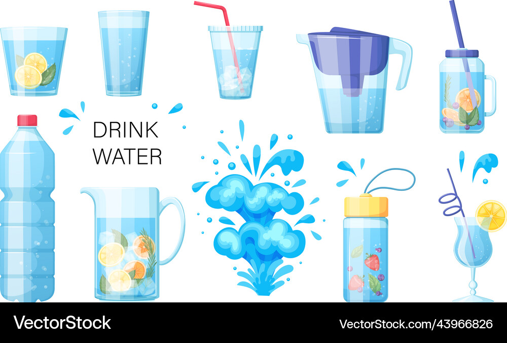 Set of different plastic and glass water packaging