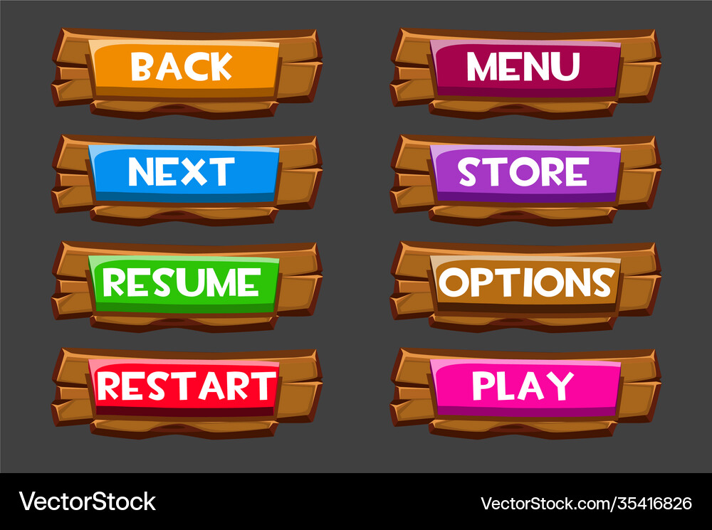 Set wooden buttons with inscriptions Royalty Free Vector