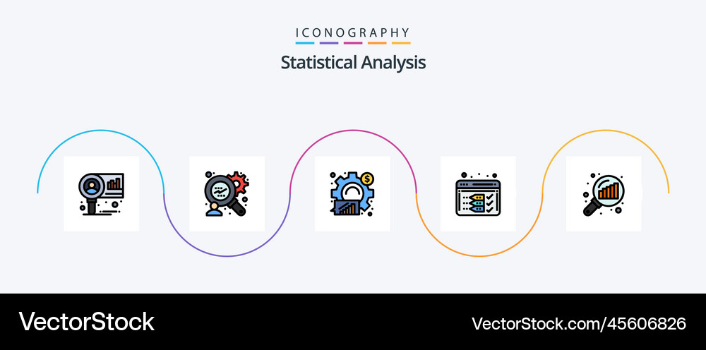 Statistical analysis line filled flat 5 icon pack Vector Image