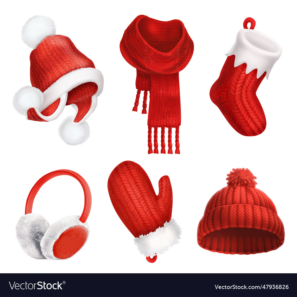 Winter clothes knitted hat christmas sock scarf Vector Image