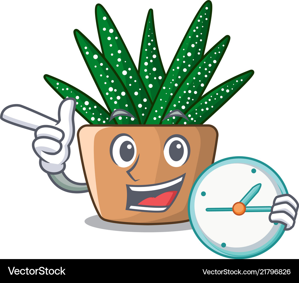 With clock character small zebra cactus plant Vector Image