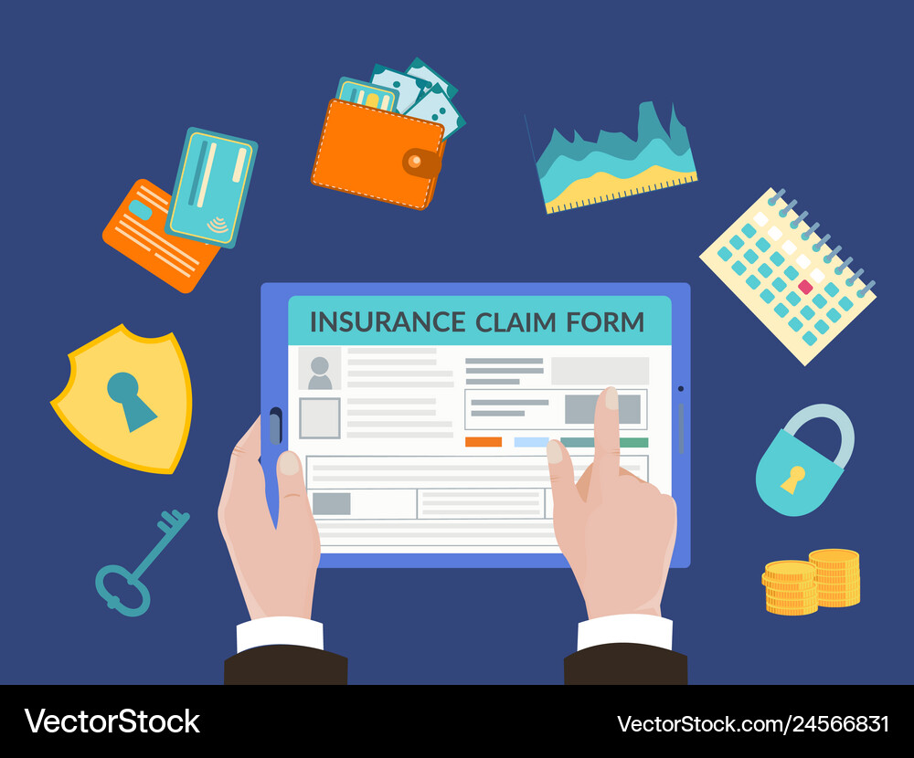 Concept filling insurance form online Royalty Free Vector