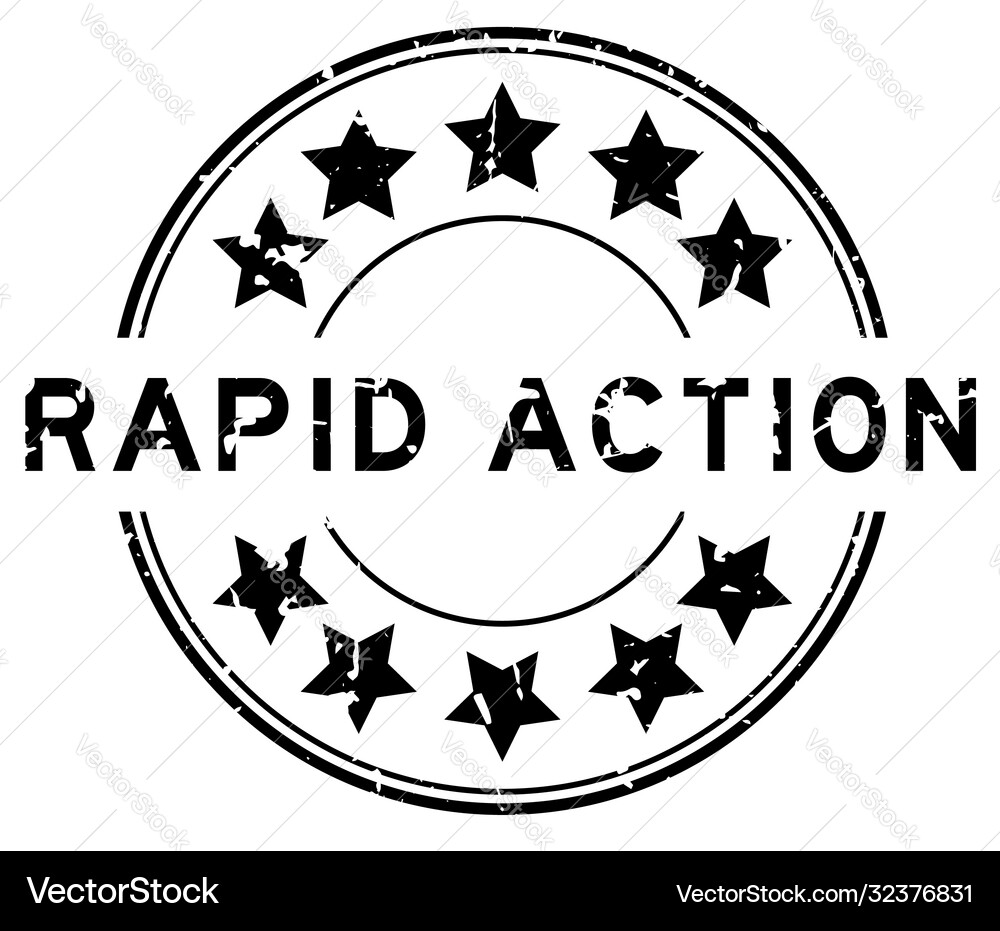 Grunge black rapid action word with star icon Vector Image