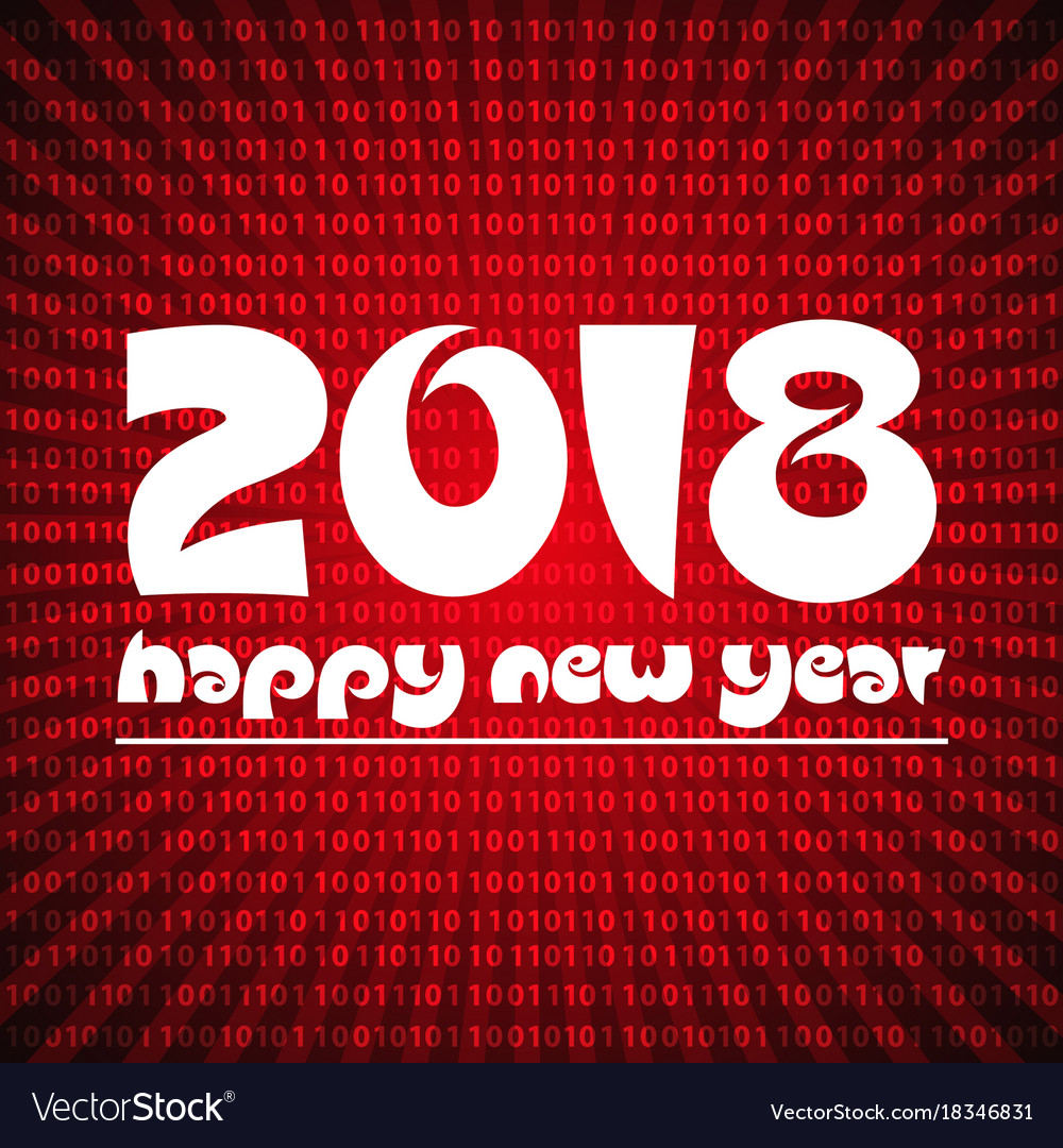 Happy New Year 2018 On Red Stripped Binary Code Vector Image