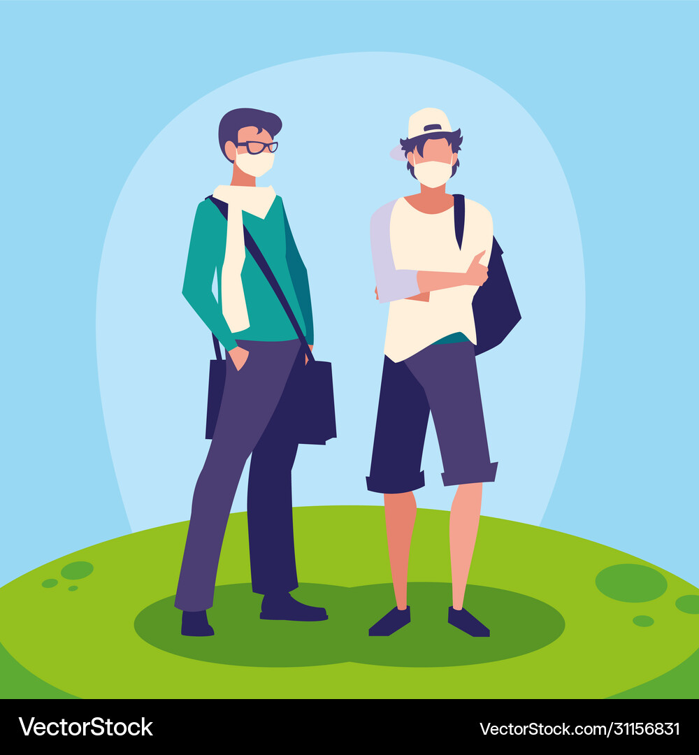 Men avatars with masks outside design Royalty Free Vector