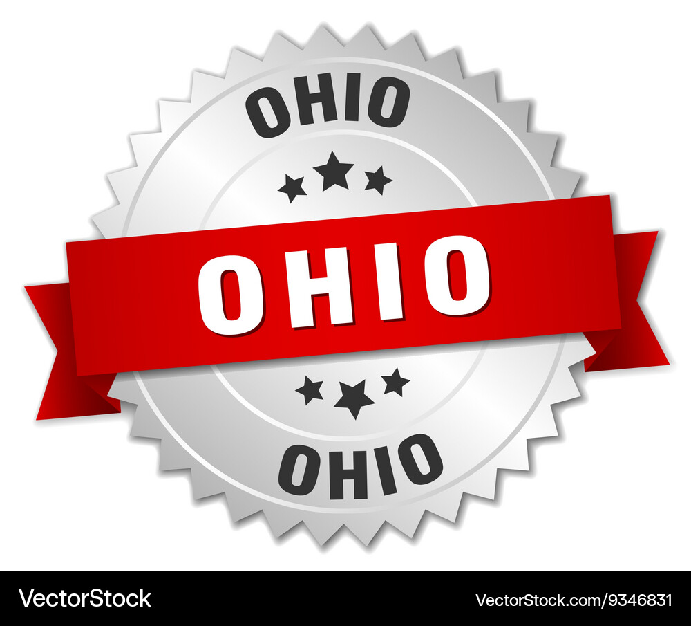 Ohio round silver badge with red ribbon Royalty Free Vector