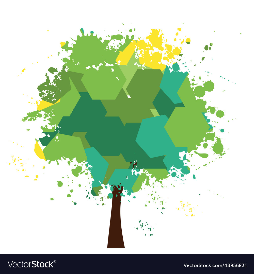 Polygonal green splashed tree Royalty Free Vector Image