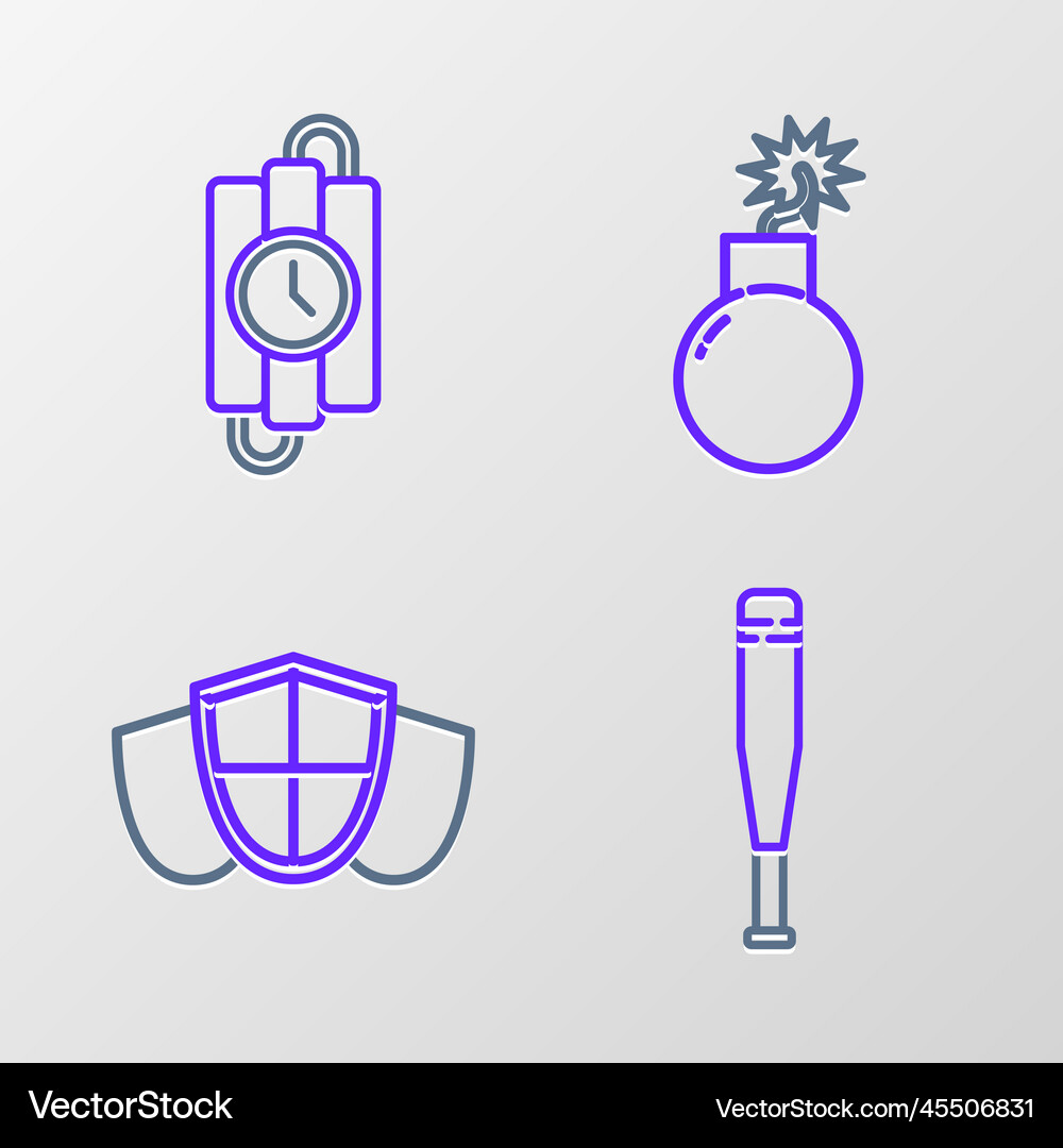 Set line baseball bat shield bomb ready Royalty Free Vector