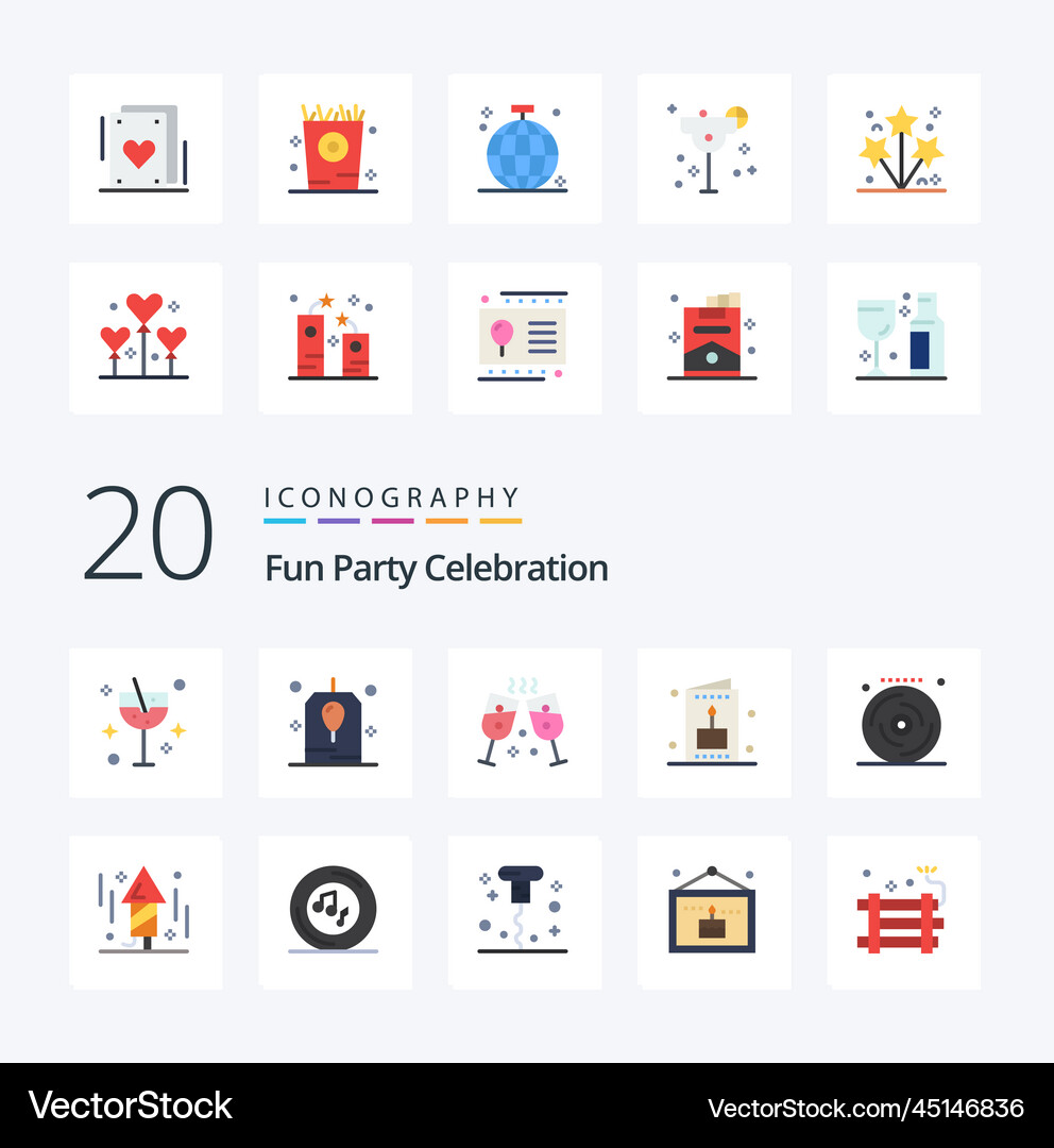20 party flat color icon pack like party Vector Image