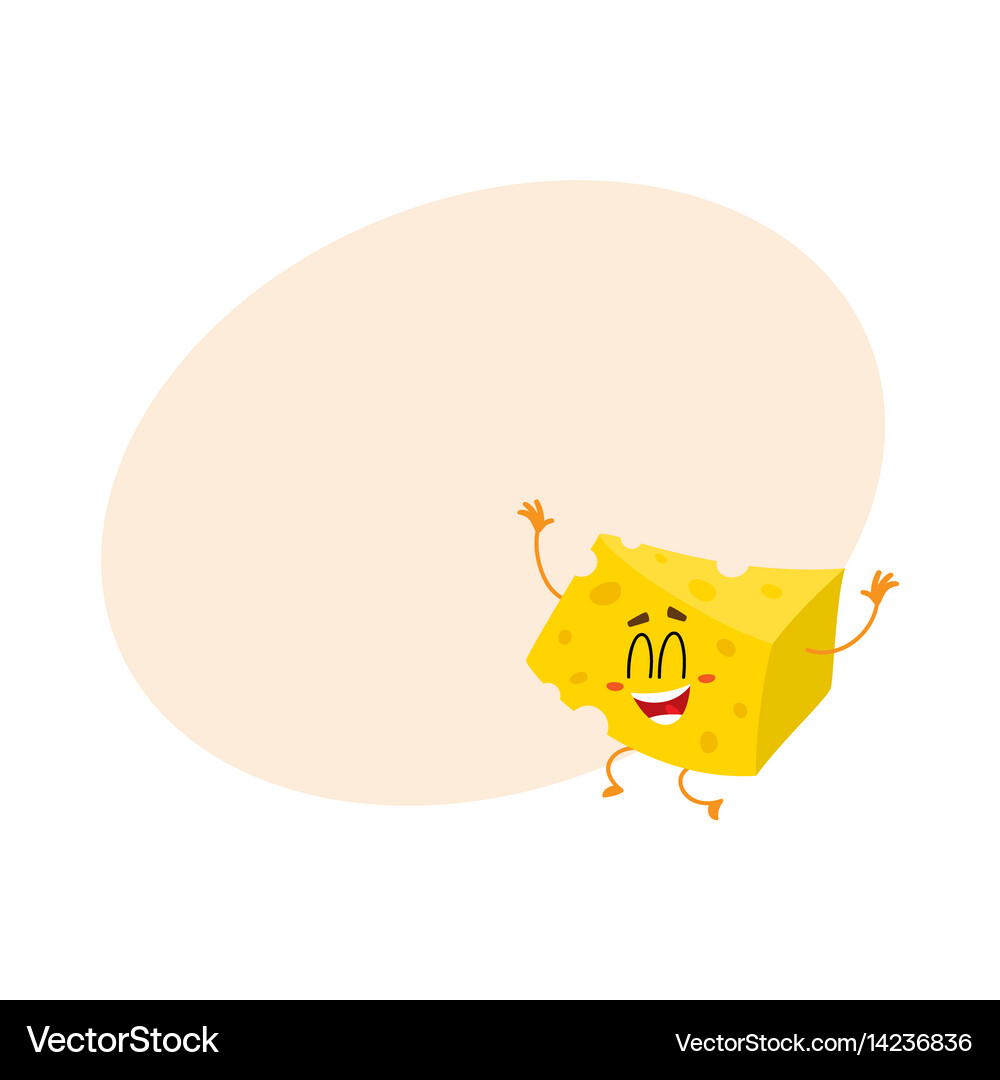 Cute and funny cheese chunk character jumping from