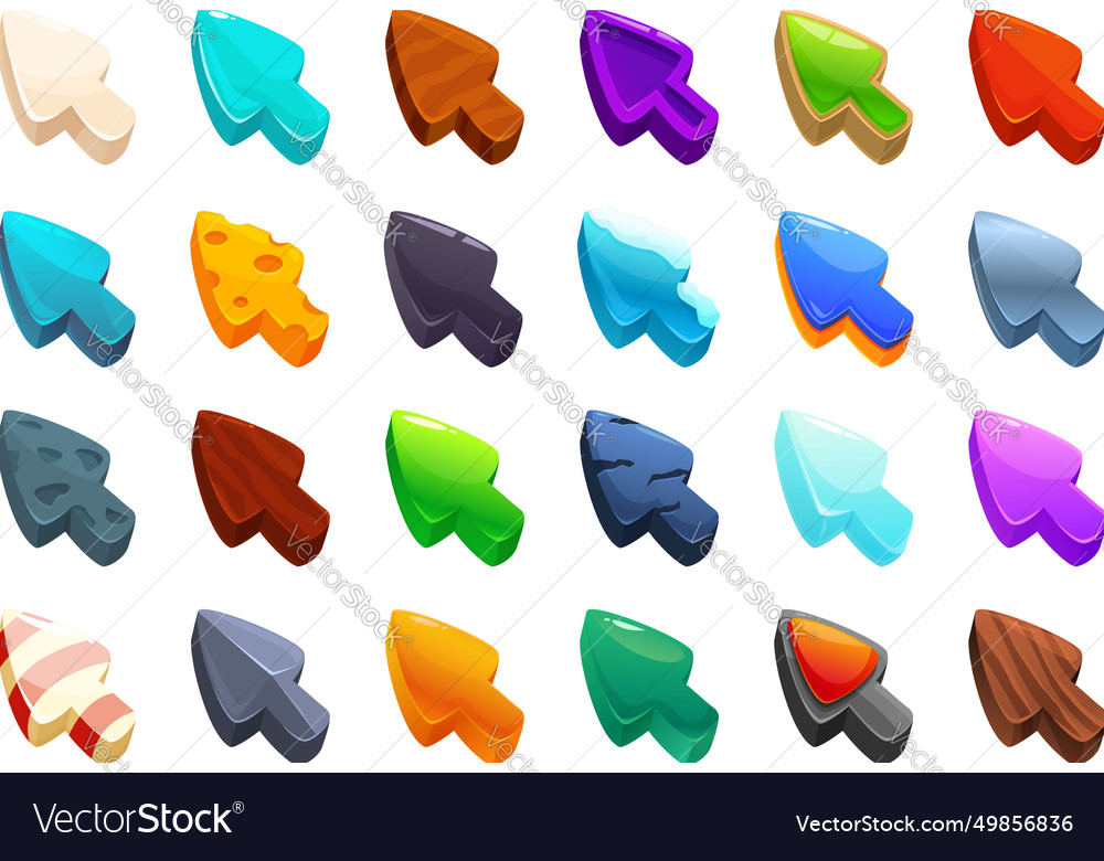 Game Ui Arrow Icons Set Cartoon Mouse Royalty Free Vector