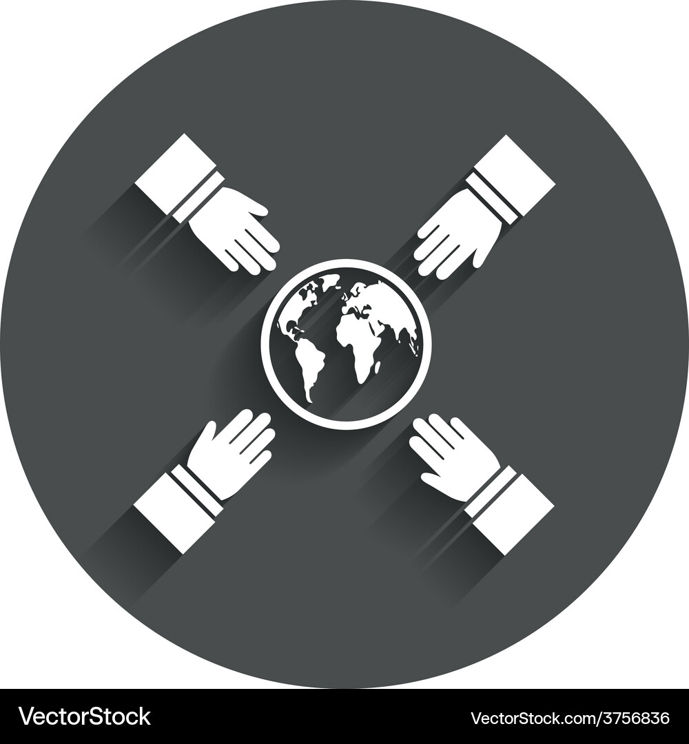 Hands reach for earth sign icon save planet Vector Image
