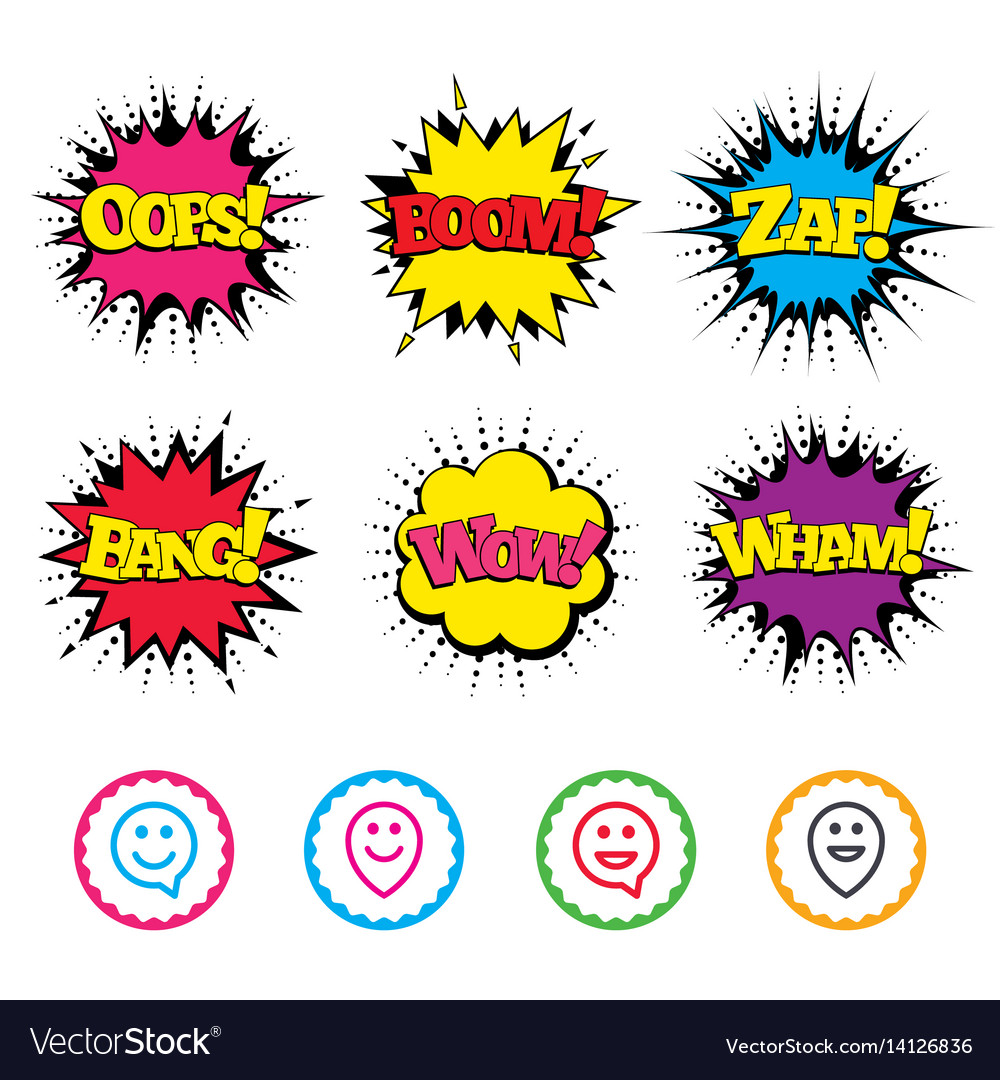 Happy face speech bubble icons pointer symbol Vector Image