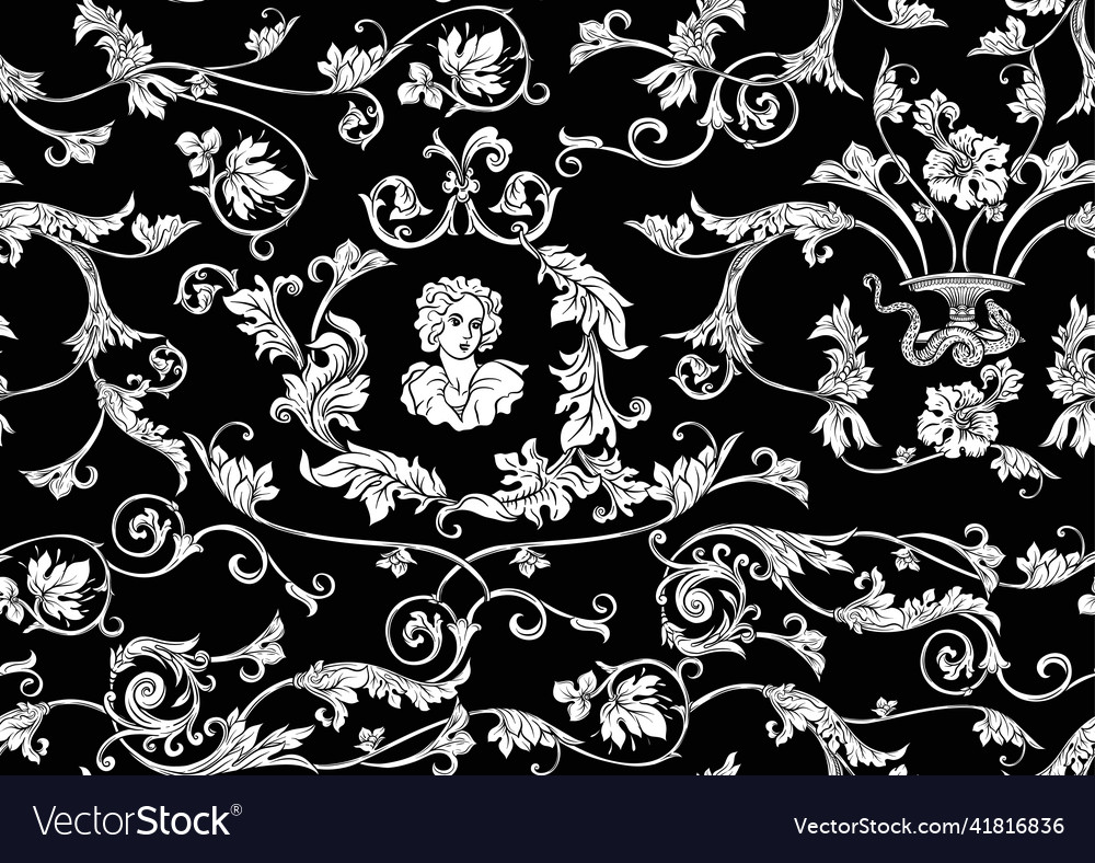Seamless pattern background in baroque rococo Vector Image