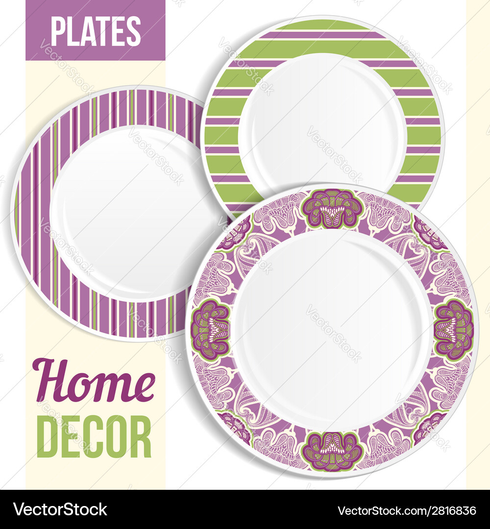 Set of 3 matching decorative plates Royalty Free Vector