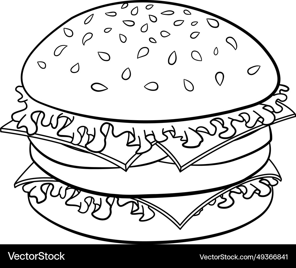 Delicious burger for coloring page Royalty Free Vector Image