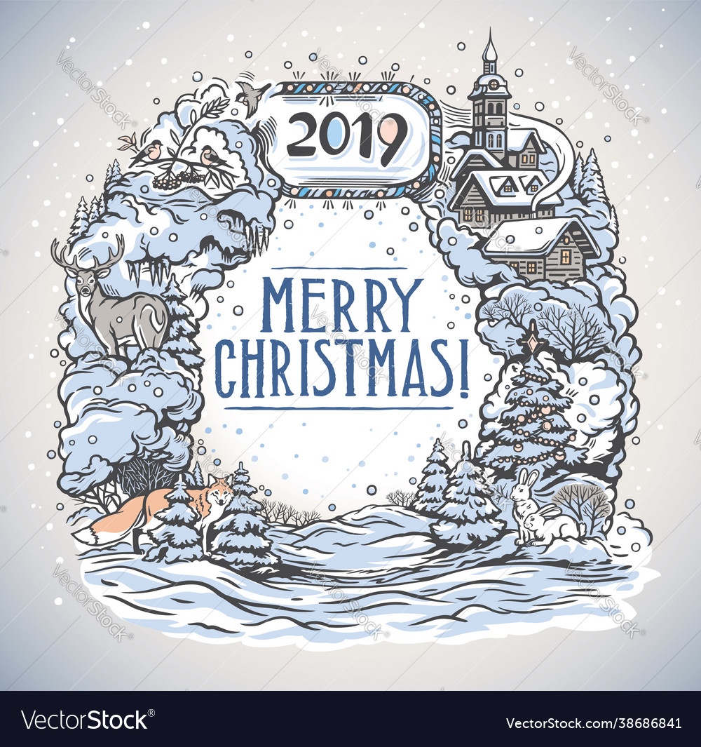 Festive graphic frame with elements and objects Vector Image