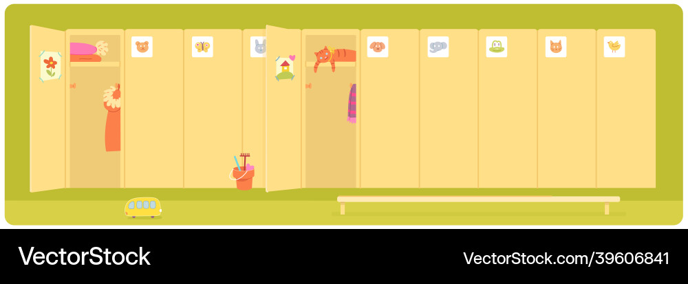 Kids lockers in kindergarten background Royalty Free Vector