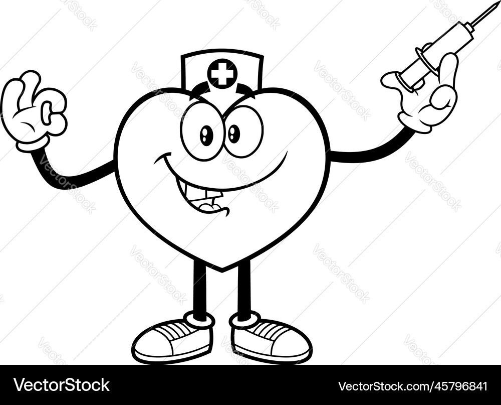 Outlined doctor heart cartoon character Royalty Free Vector