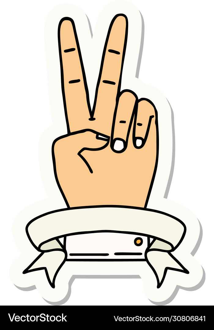 Peace two finger hand gesture with banner sticker Vector Image