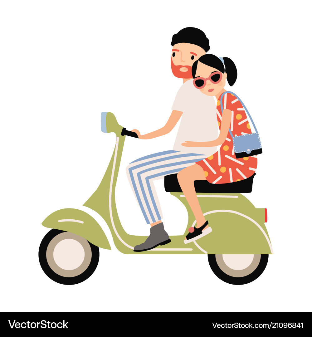 Romantic couple dressed in trendy clothes riding Vector Image