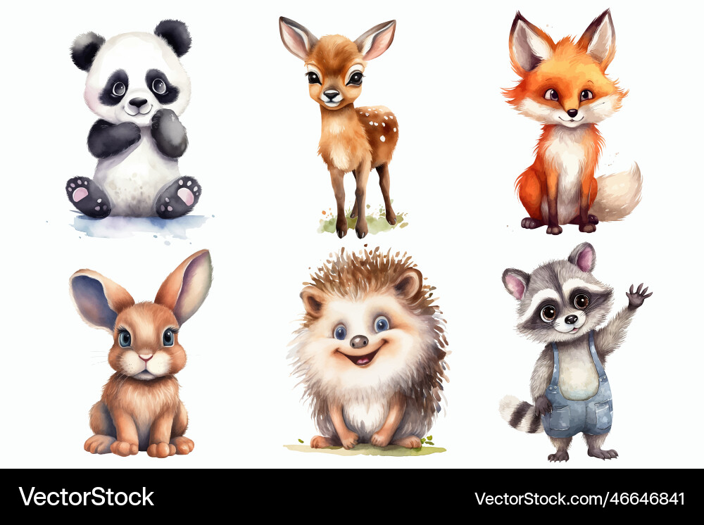 Safari animal set panda deer fox hare hedgehog Vector Image