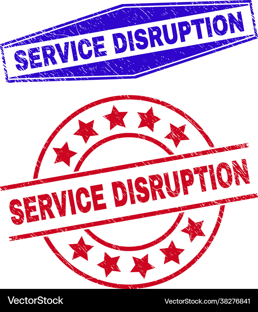 Service disruption scratched badges in round and Vector Image