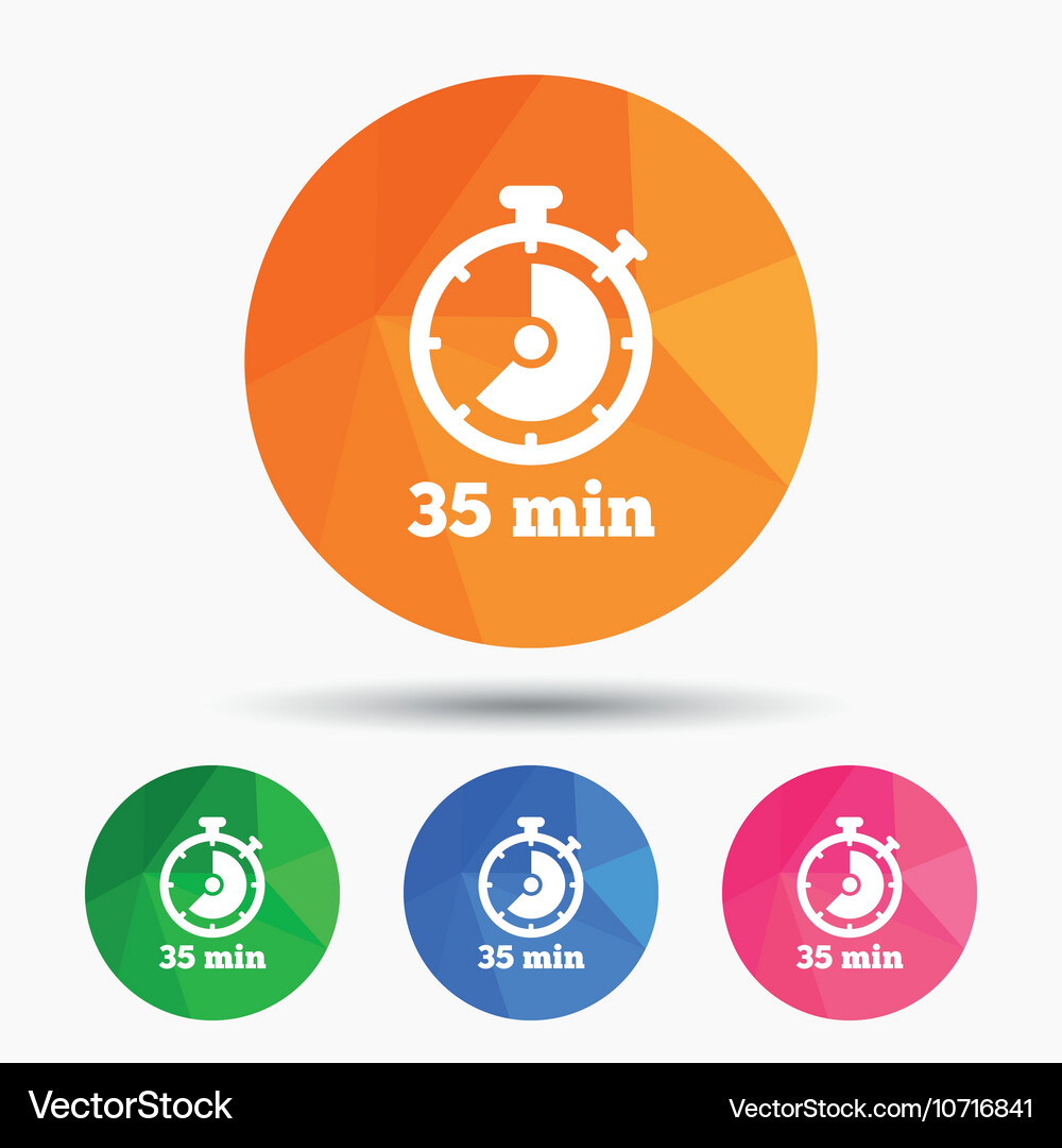 Timer sign icon 35 minutes stopwatch symbol Vector Image