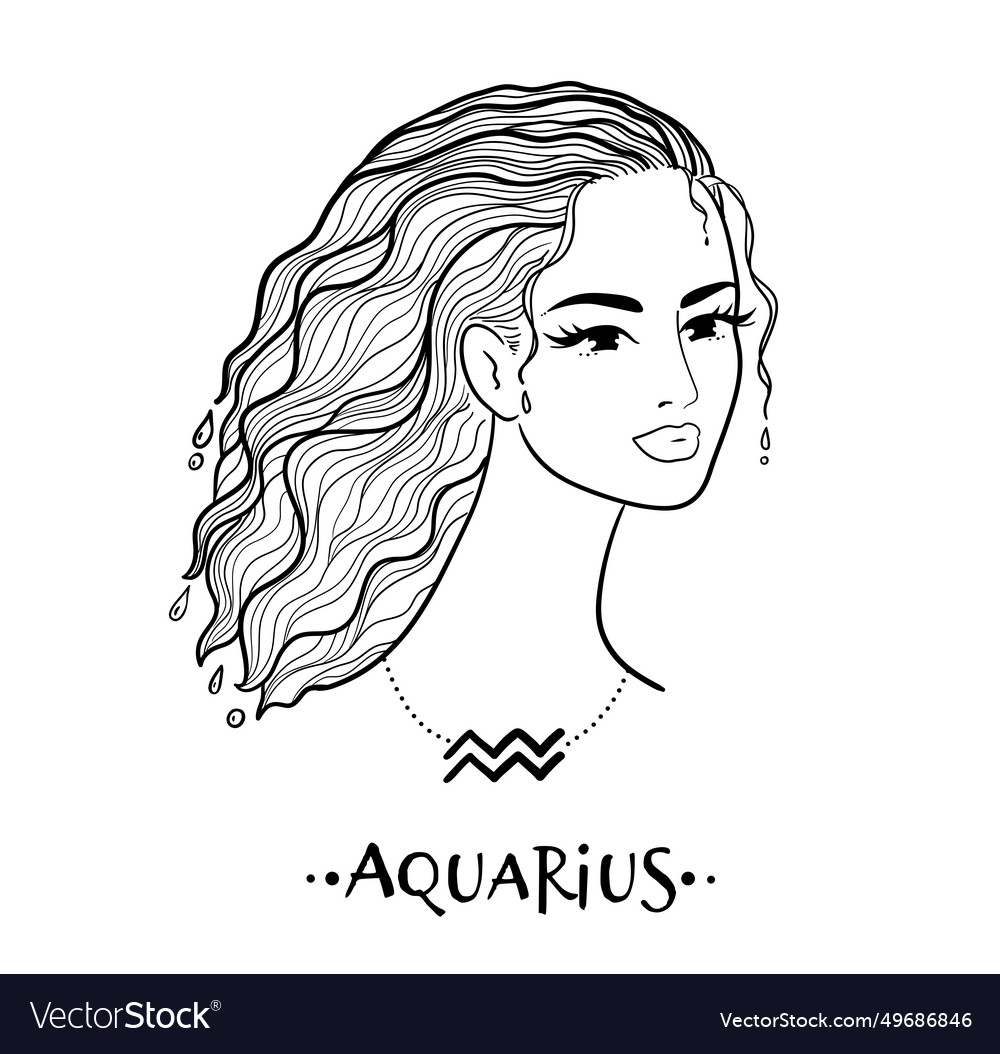 Aquarius Zodiac Sign Line Art Female Face Portrait