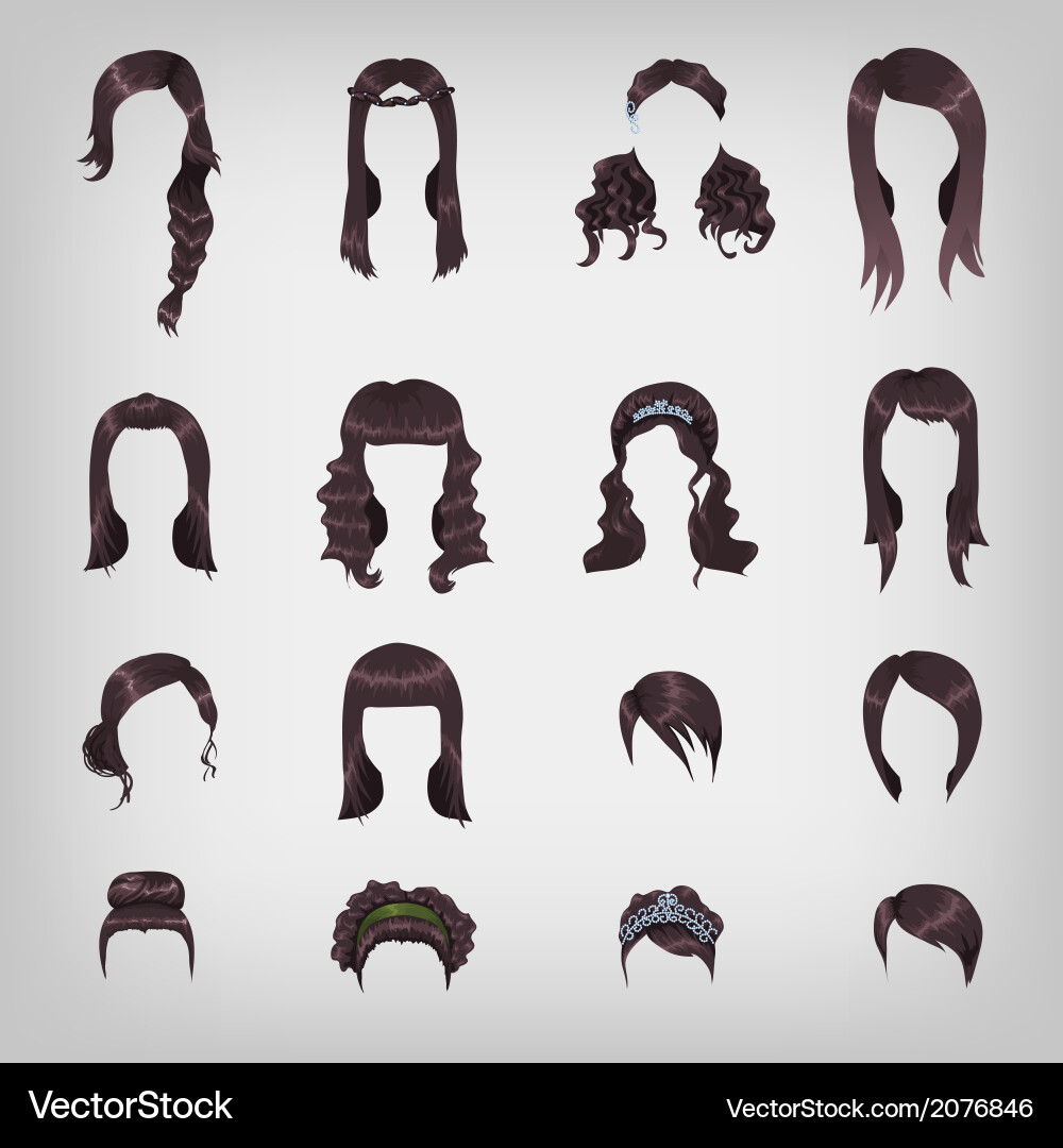 Assortment female brunette hair Royalty Free Vector Image