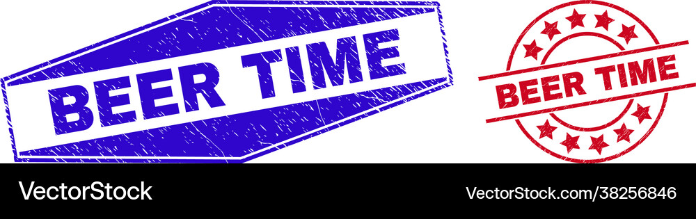 Beer time unclean stamp seals in circle and Vector Image