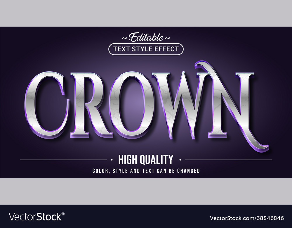 Editable text style effect - crown Royalty Free Vector Image