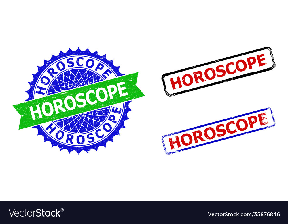 Horoscope rosette and rectangle bicolor stamps Vector Image