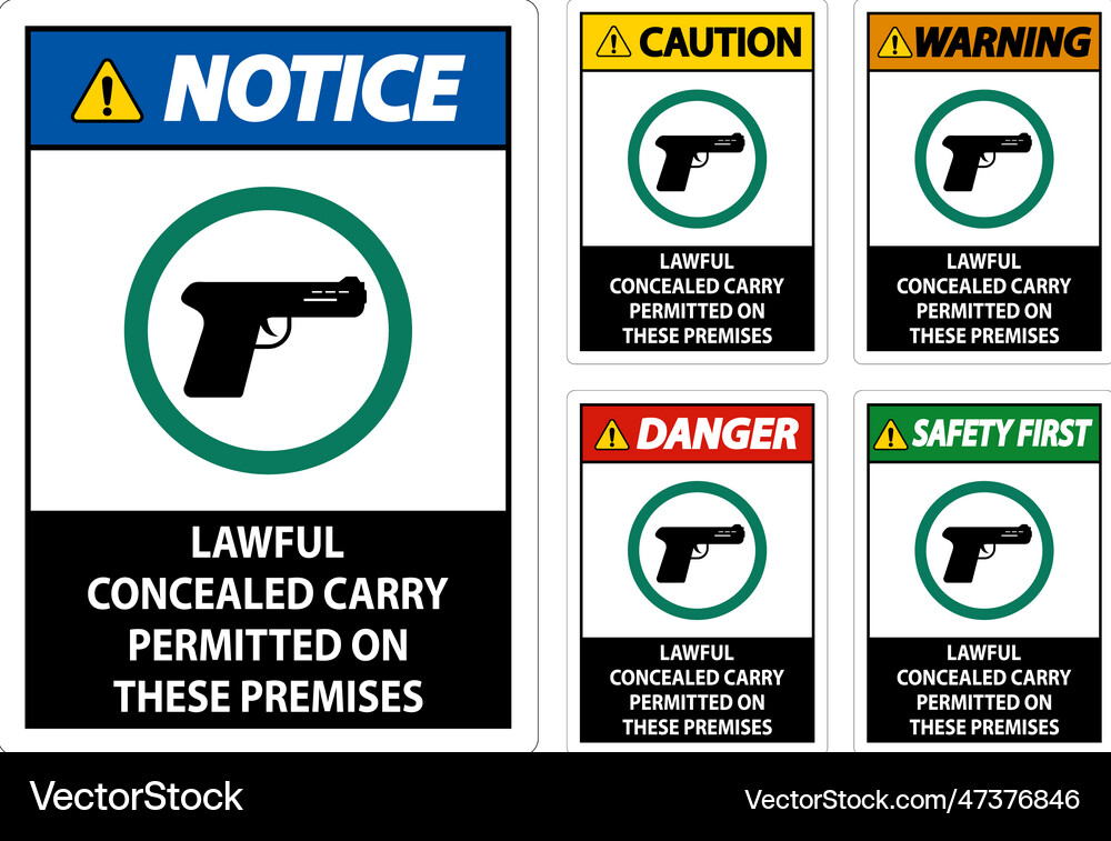 Notice firearms allowed sign lawful concealed Vector Image