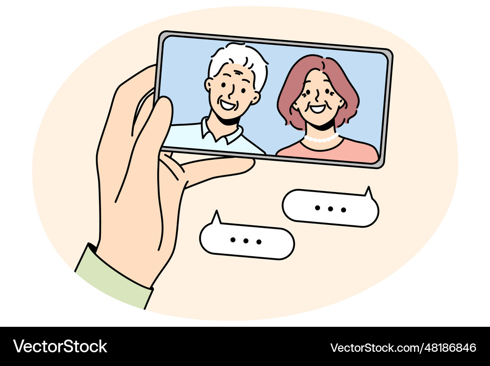 Person talk on video call with parents Royalty Free Vector