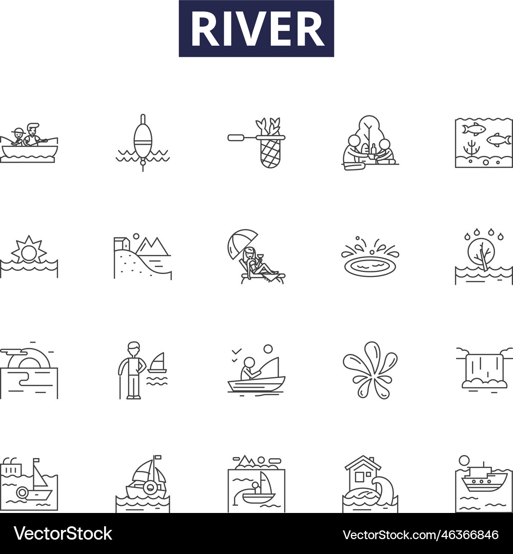 River line icons and signs stream brook Royalty Free Vector