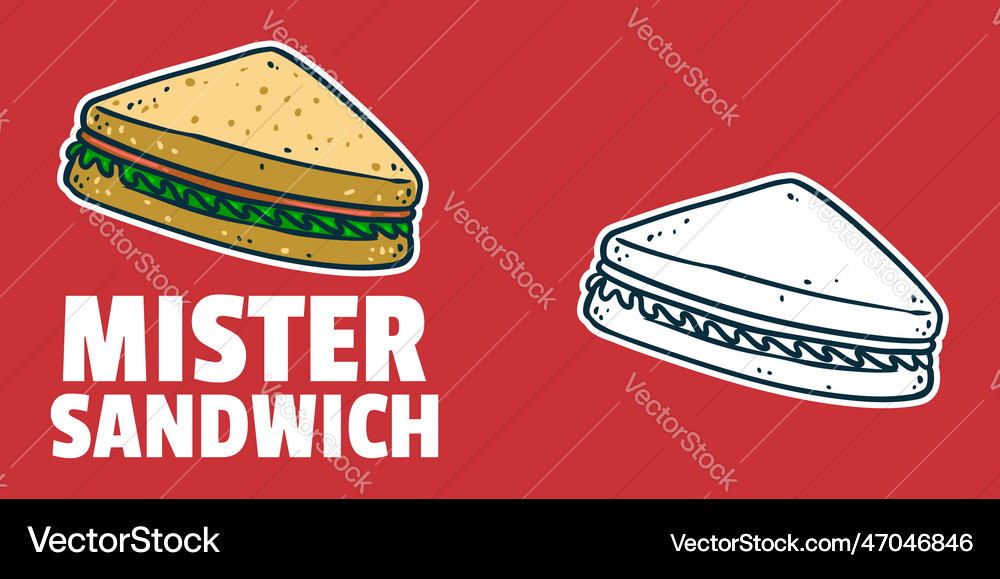 Sandwich - drawing black and white colors simple Vector Image