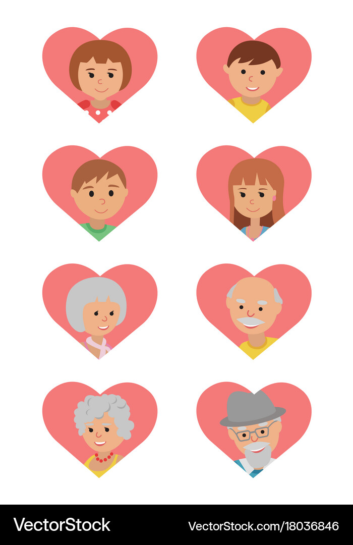 Set colored icons faces family members Royalty Free Vector
