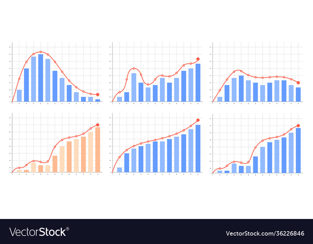 Set graph combo column with smooth line Royalty Free Vector