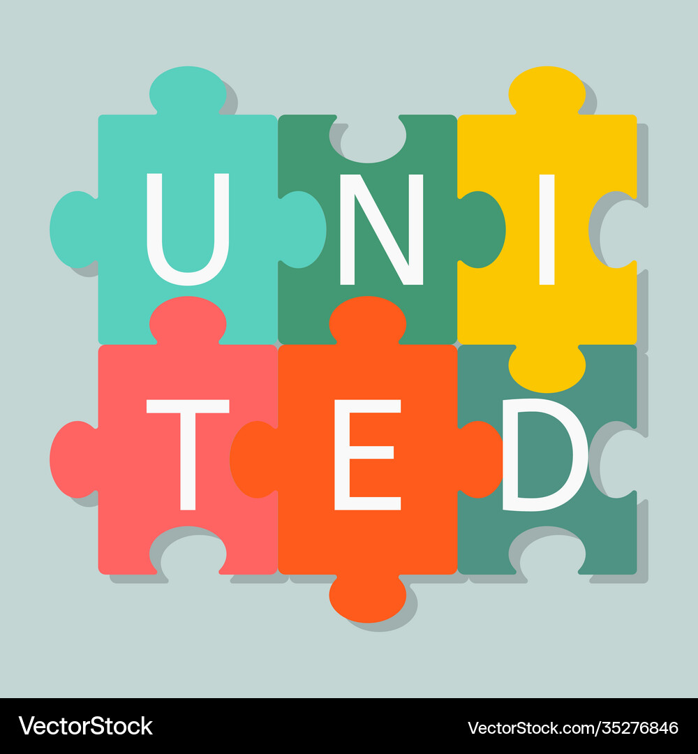 United community team colorful puzzle text Vector Image
