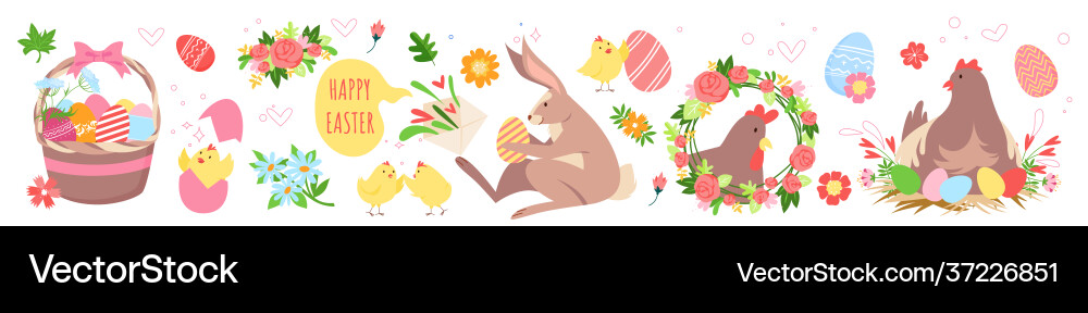 Cute easter set funny spring collection with Vector Image