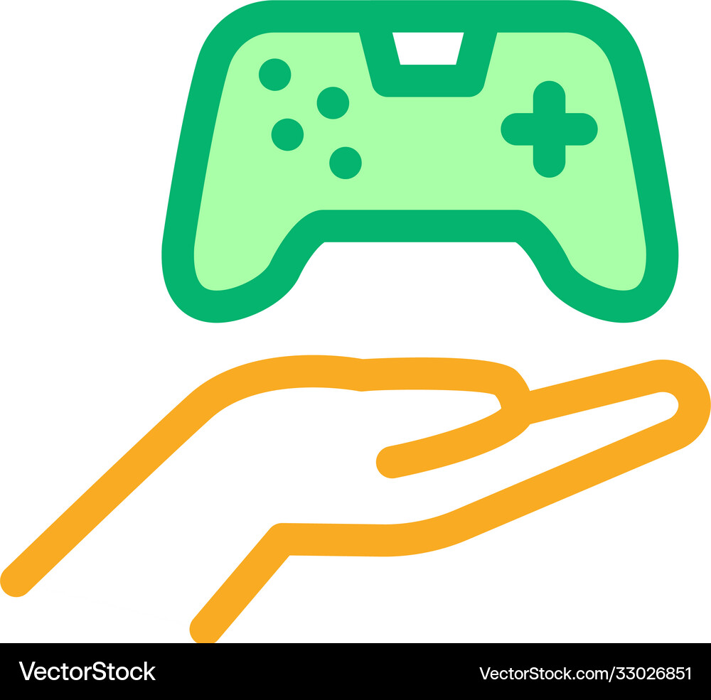 Hand hold game joystick icon outline Royalty Free Vector
