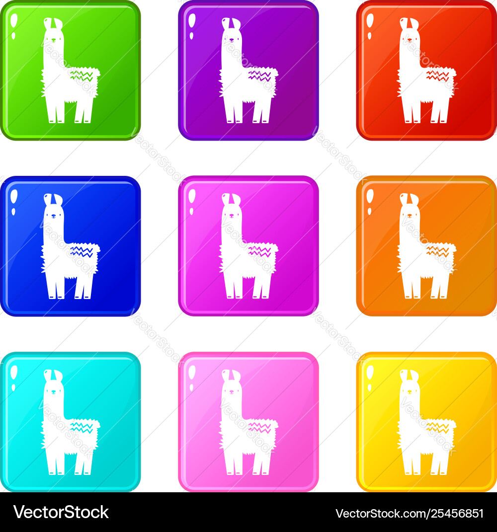 Llama icons set 9 color collection Royalty Free Vector Image