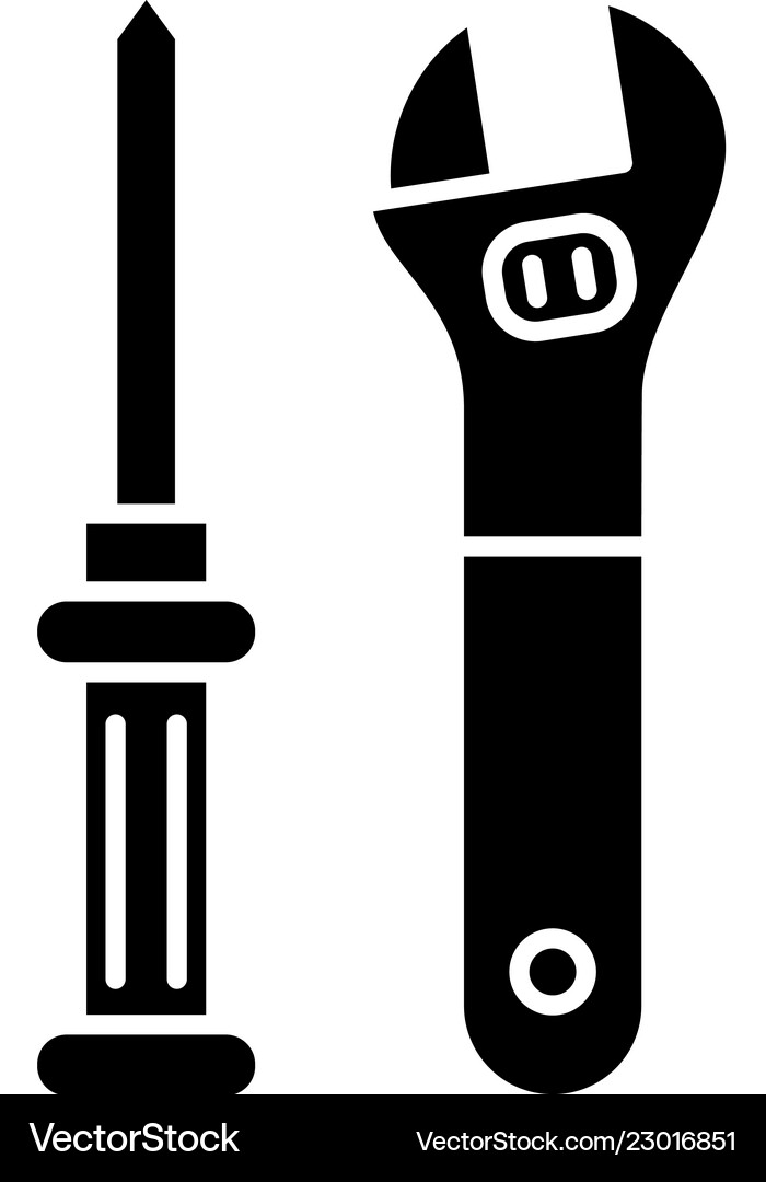 Plumbing tools black icon sign on isolated Vector Image