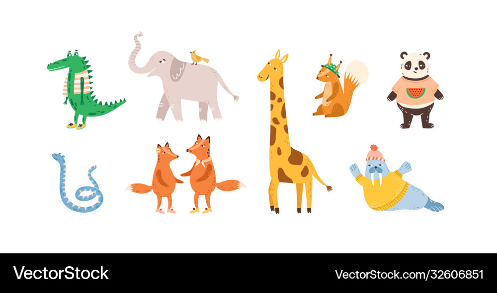 Set childish cute animal characters design Vector Image