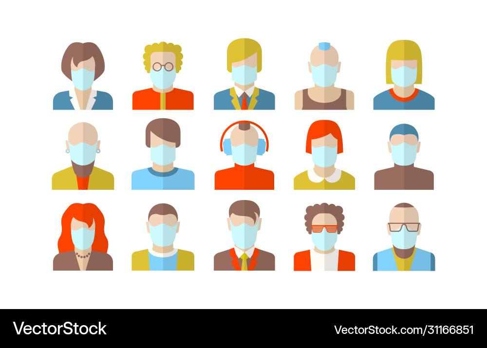 Stylized character people wearing face mask Vector Image