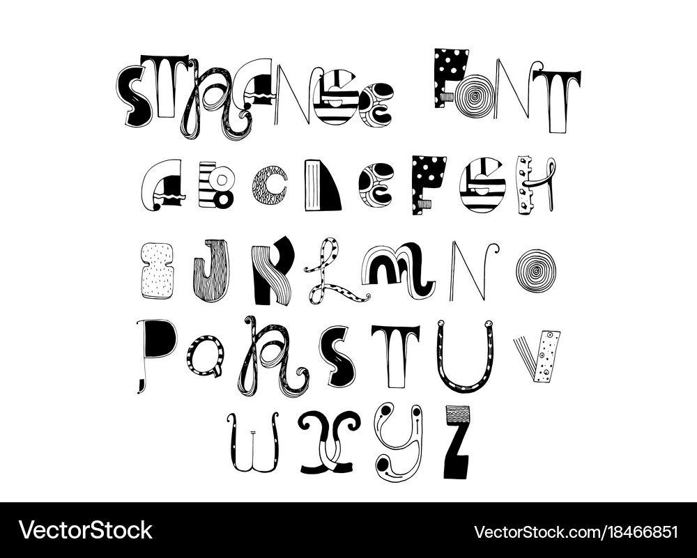 Various shapes abc letters hand drawn with ink and